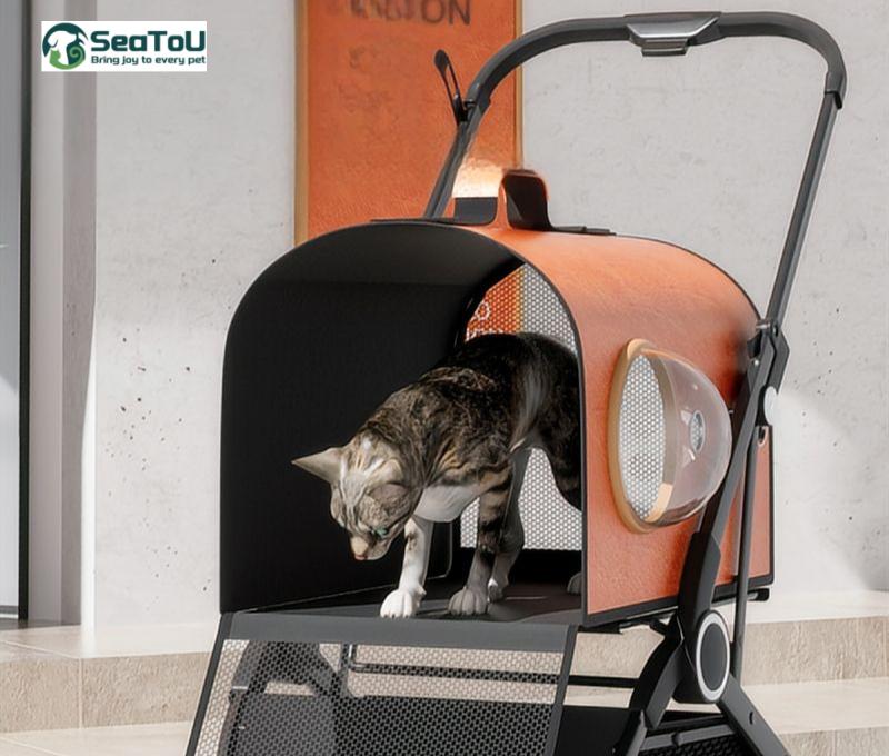 Leather Detachable Pet Stroller - SeaToU-Pet bed Dog bed Cat bed ...