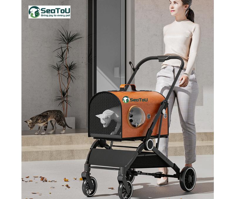Leather Detachable Pet Stroller - SeaToU-Pet bed Dog bed Cat bed ...